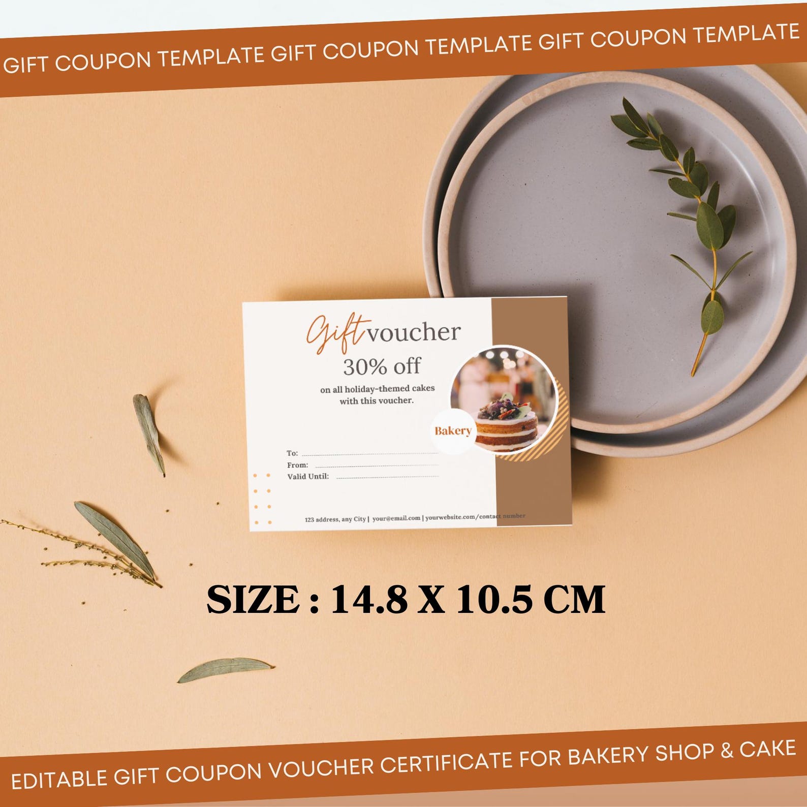 Editable Bakery Gift Voucher Template for Bake Shop, Digital ...