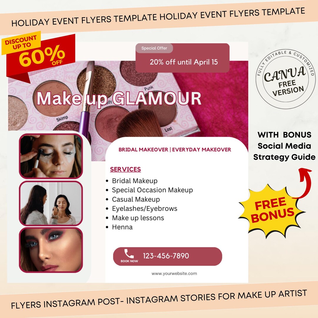 Makeup Flyers, Makeup Flyer Template, Make up Artist, Make up Flyer ...