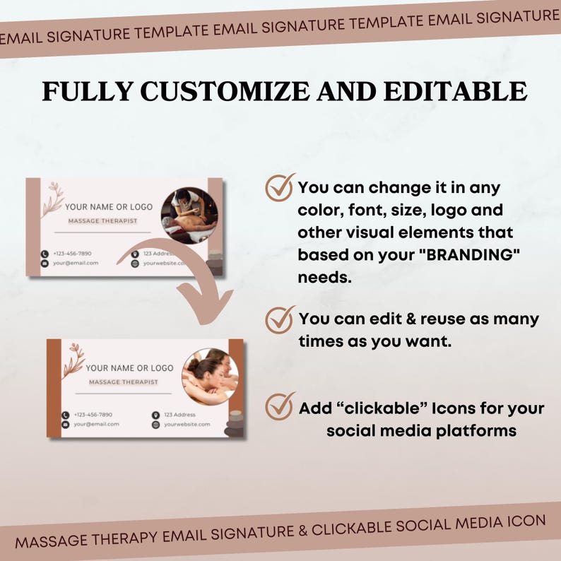 Email Signature Template for Massage Therapist, Email Footer Design for ...