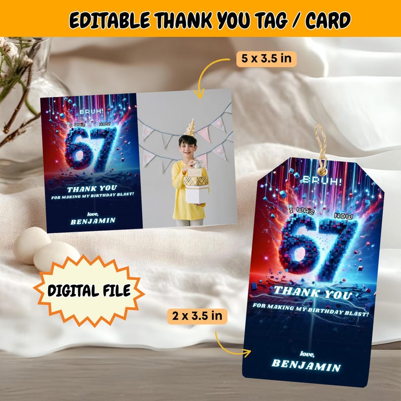 Six Seven Birthday Thank You Tag, Editable Party Favor, Digital ...