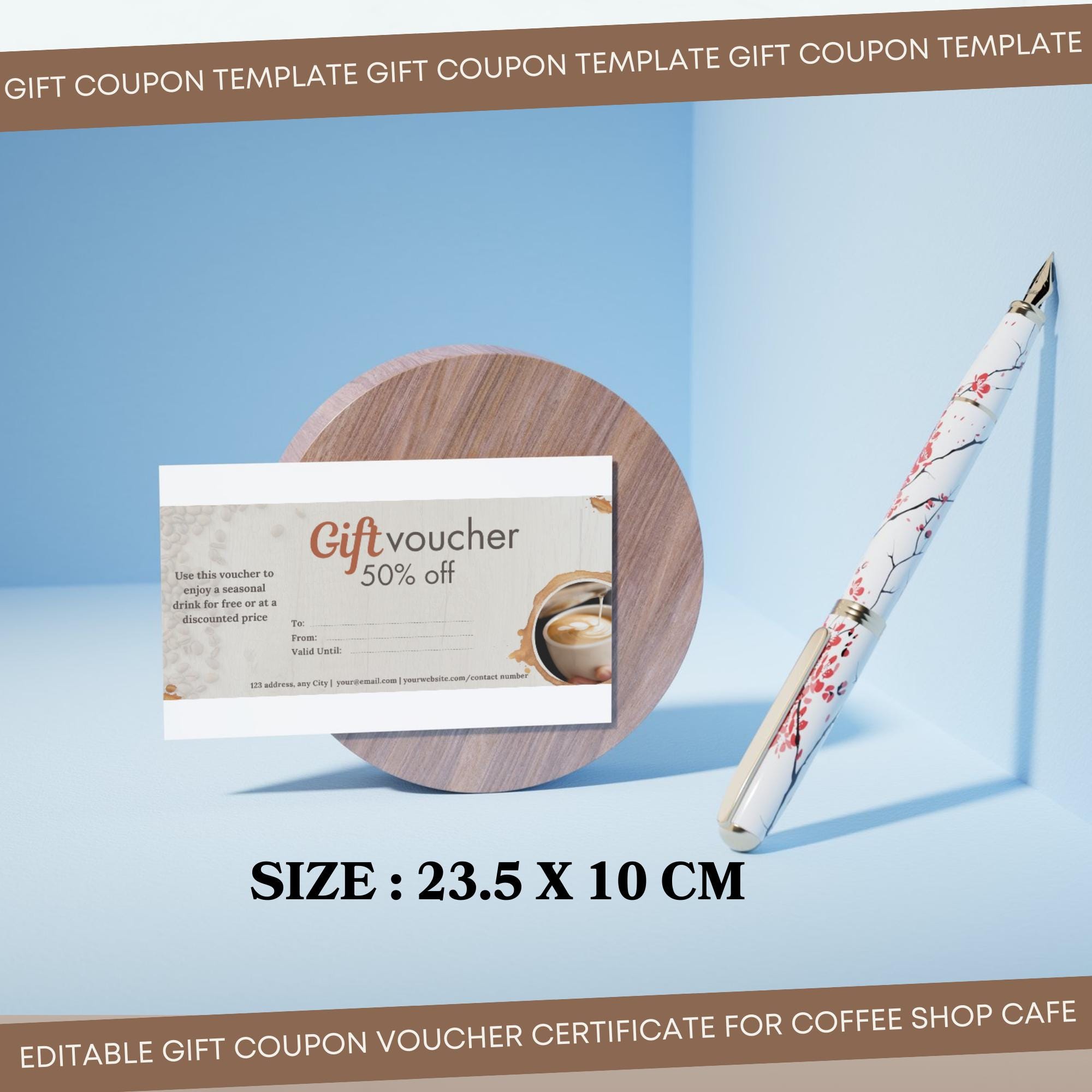 Editable Coffee Gift Voucher Template for Cafe Shop, Coupon for Coffee ...
