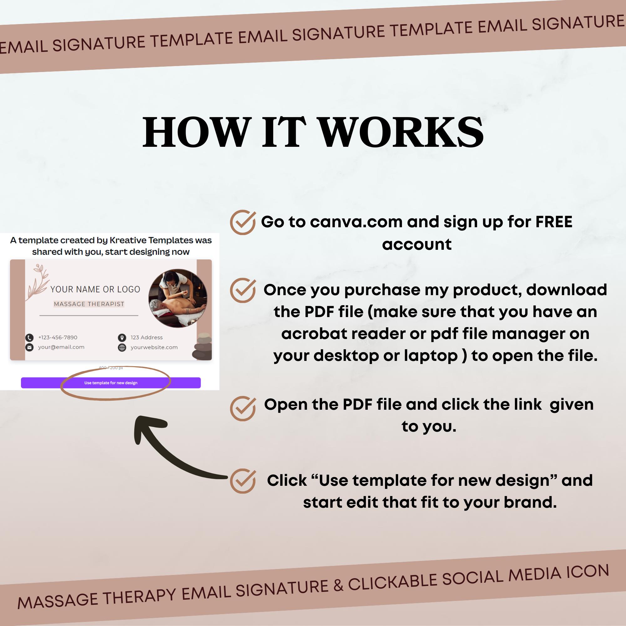 Email Signature Template for Massage Therapist, Email Footer Design for ...