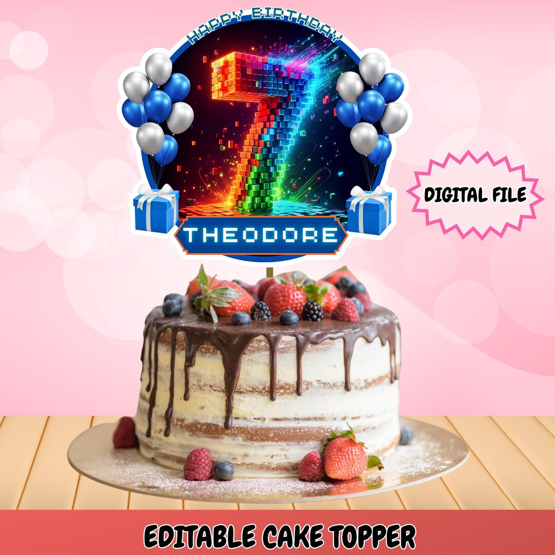 7th Birthday Cake Topper, Building Blocks Party, Editable Party Favors ...