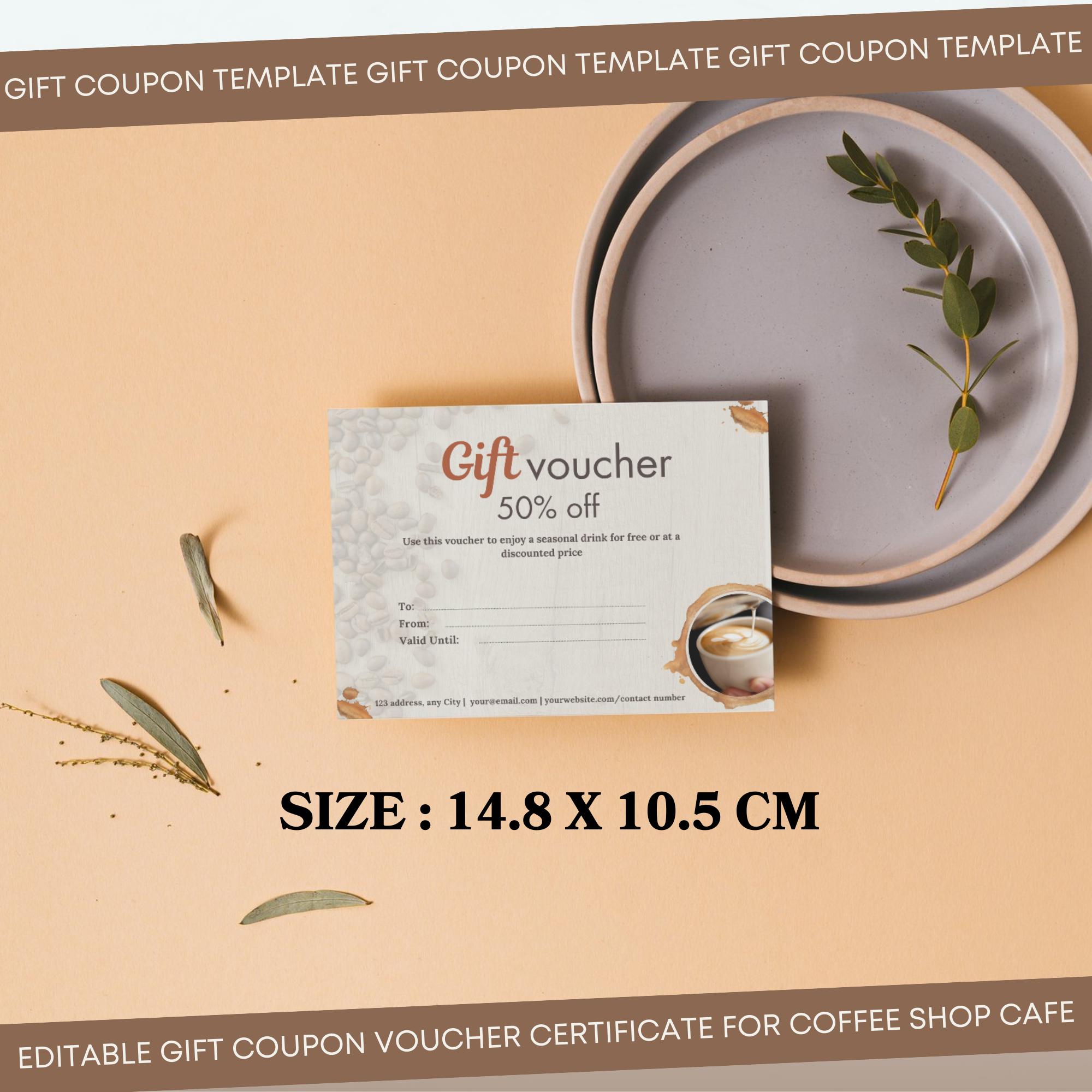 Editable Coffee Gift Voucher Template for Cafe Shop, Coupon for Coffee ...
