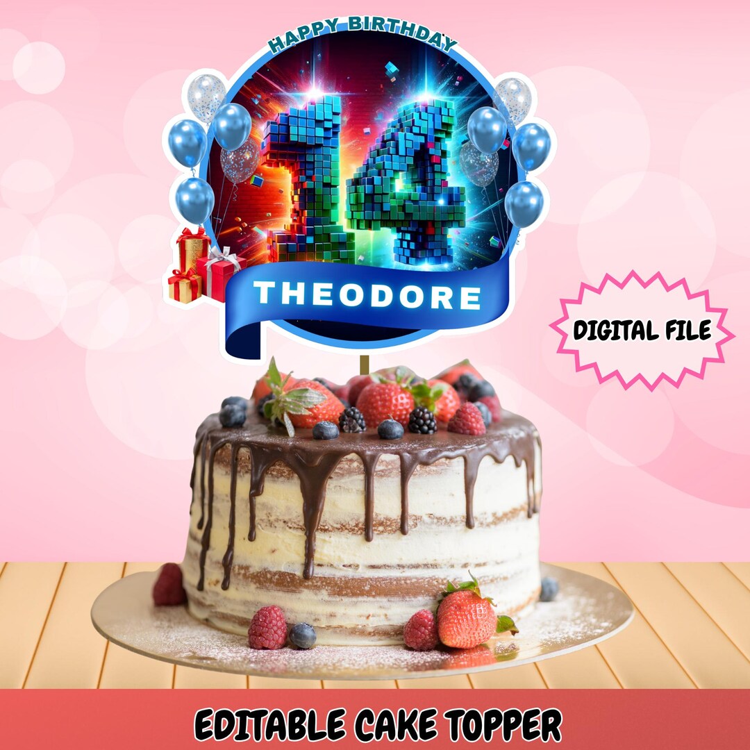 14th Boy Birthday Cake Topper, Printable Party Decor, Editable Canva ...