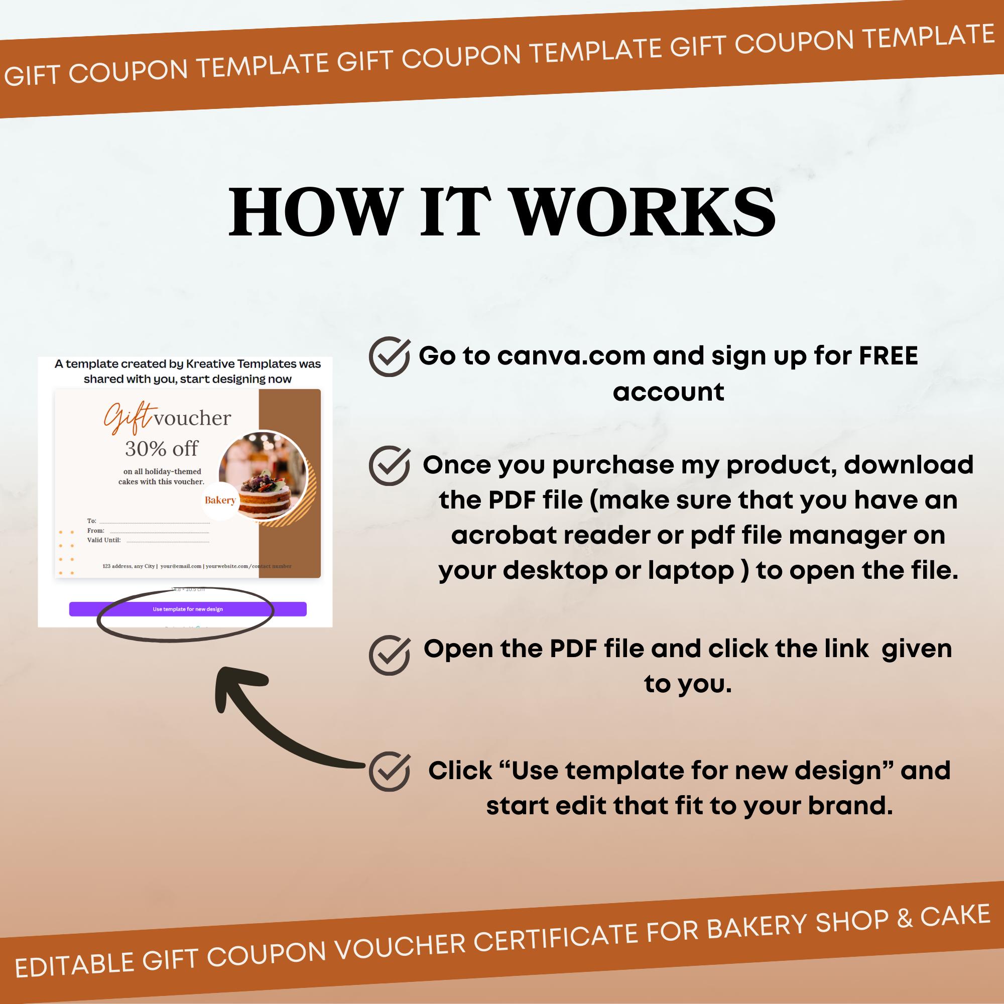 Editable Bakery Gift Voucher Template for Bake Shop, Digital ...