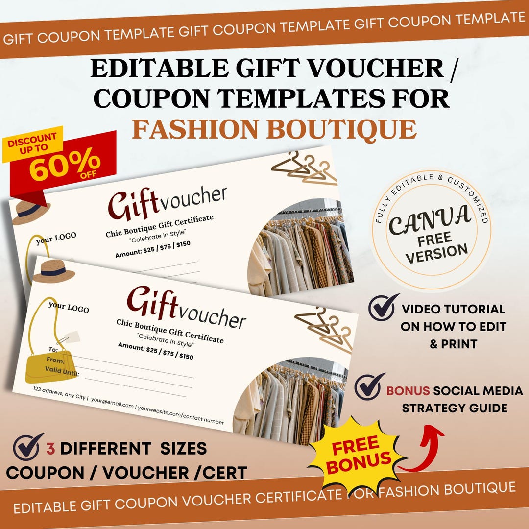 Boutique Gift Voucher, Fashion Designer Certificate, Clothing Brand ...