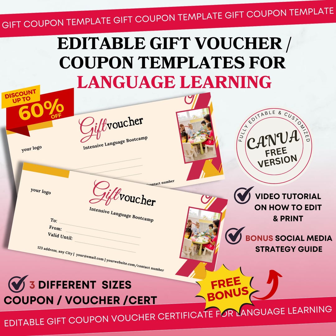 Language Learning Gift Voucher, Language Workbook Gift Card, Homeschool ...