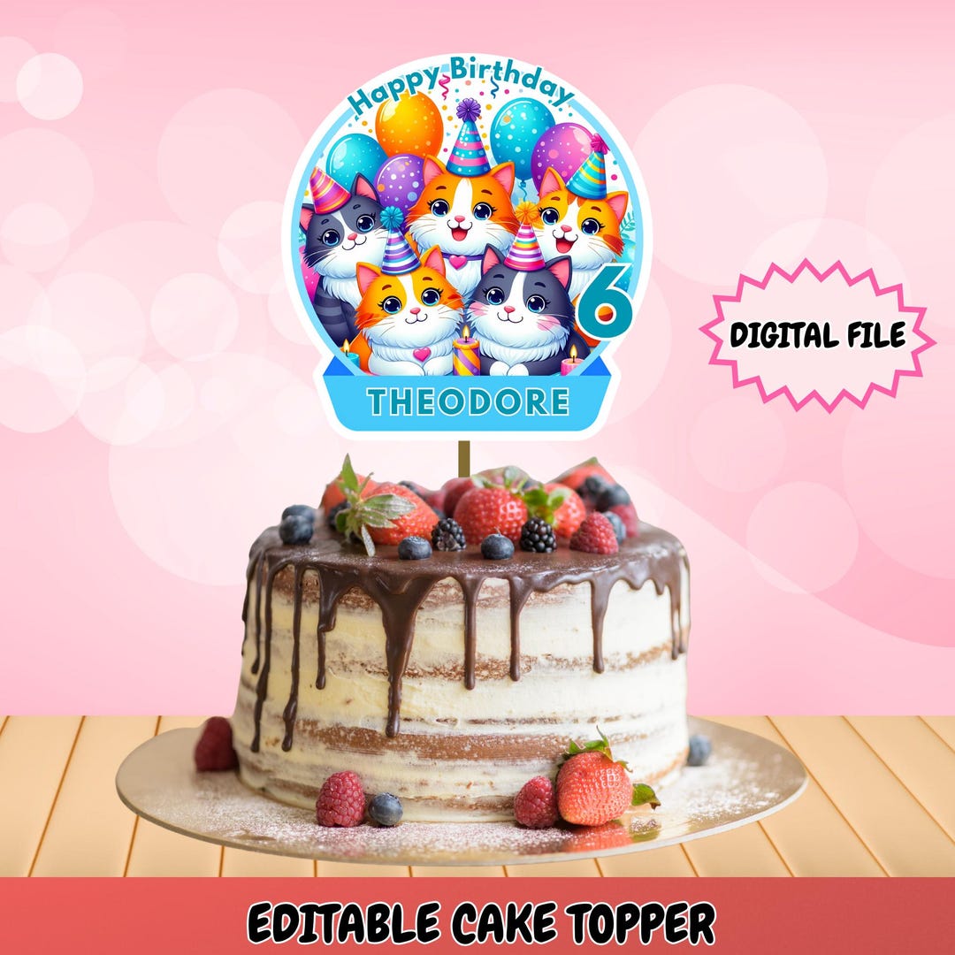 Cat Cake Topper, Cake Topper Printable, Editable Cake Topper, Cat ...