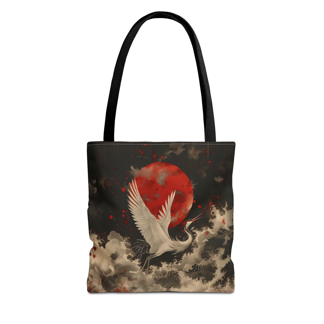 Japanese Crane Tote Bag: Red Sun Design, Mythical Theme - Elegant and ...