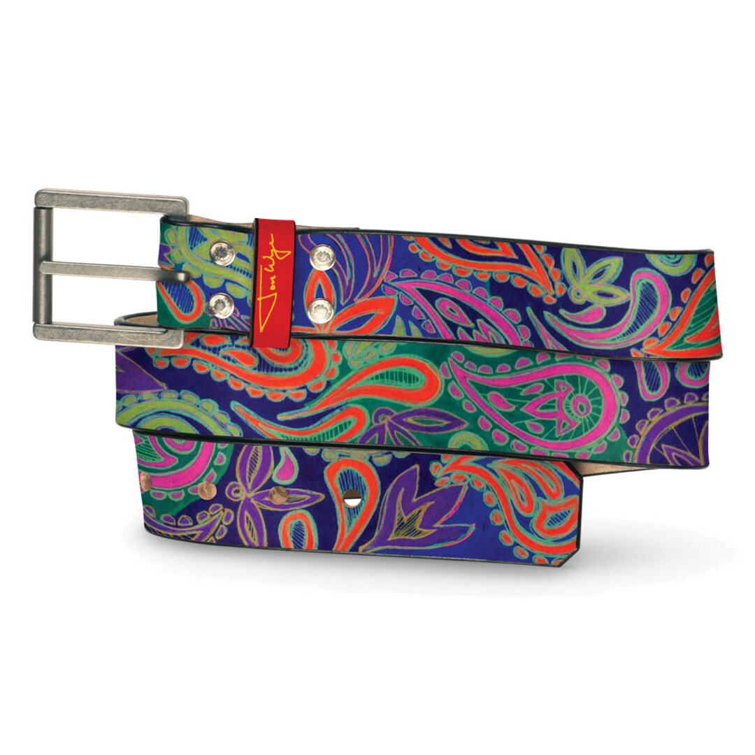 Bizzaro Hand Drawn Paisley Leather Belt, Paisley Leather Belt, Hand ...