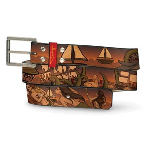 Sea Monsters Leather Belt, Handmade Leather Belt, Monster Belt, Belt ...