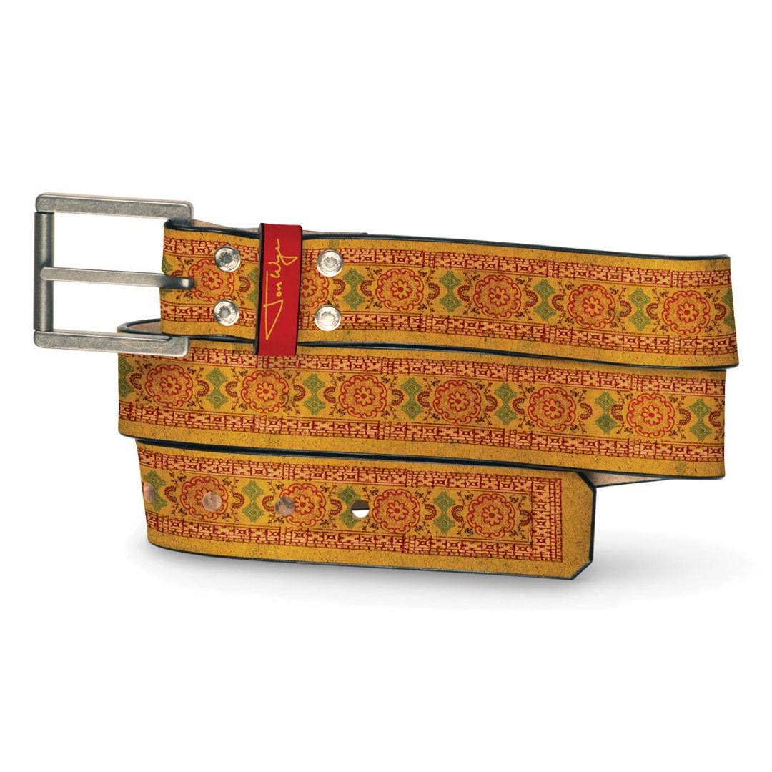 India Print Ochre Leather Belt, Womens Belt, Mens Belt, Handmade ...