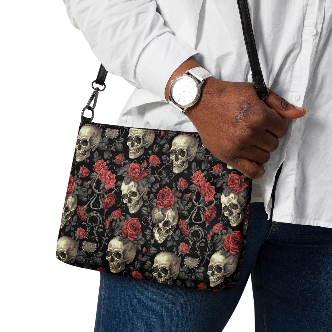 Vintage Gothic Skull and Rose Crossbody Bag, Unique Purse for Goth ...