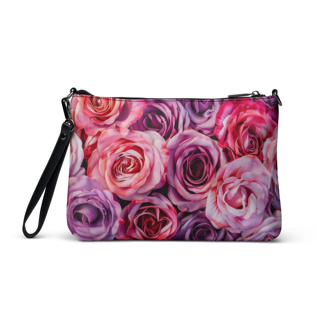 Pink Rose Crossbody Bag, Floral Pattern Purse, Romantic Cottagecore ...
