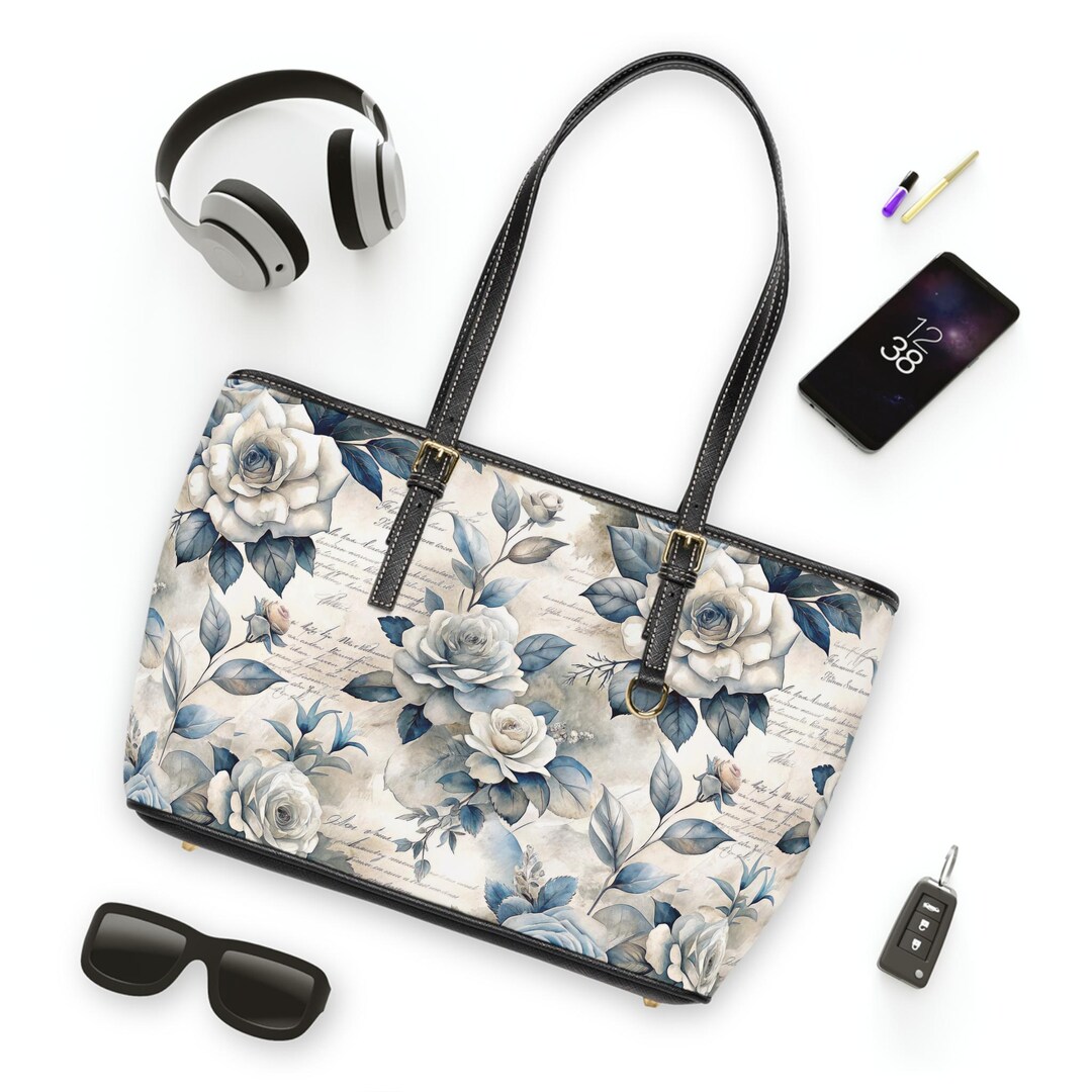 Floral PU Leather Shoulder Bag Vintage Rose Tote Bag Elegant Handbag ...