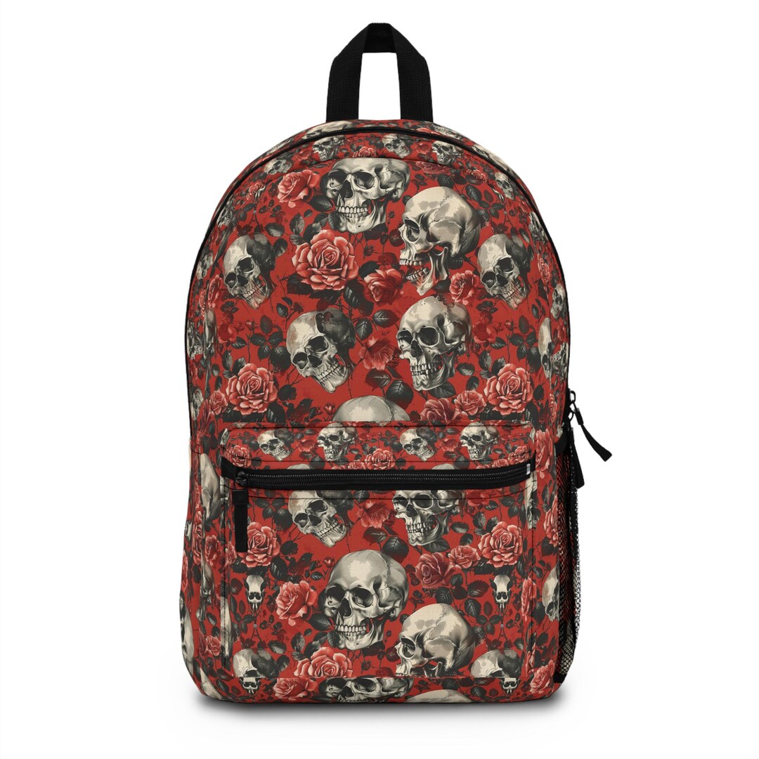 Skull and Roses Backpack Gothic Floral School Bag Alternative Fashion ...