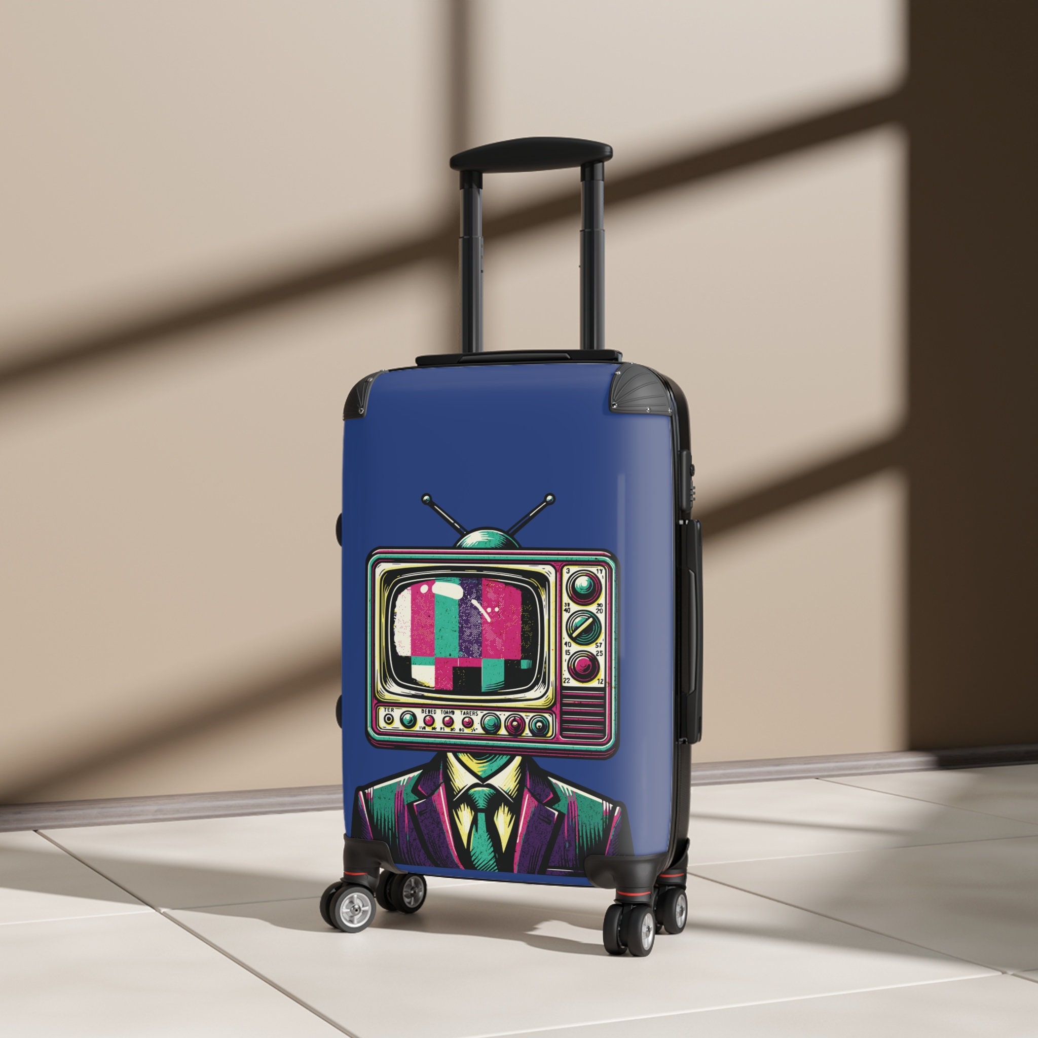 Carry-on Suitcase TV Head Suitcase Dark Blue Carry-on Pop Art Suitcase ...