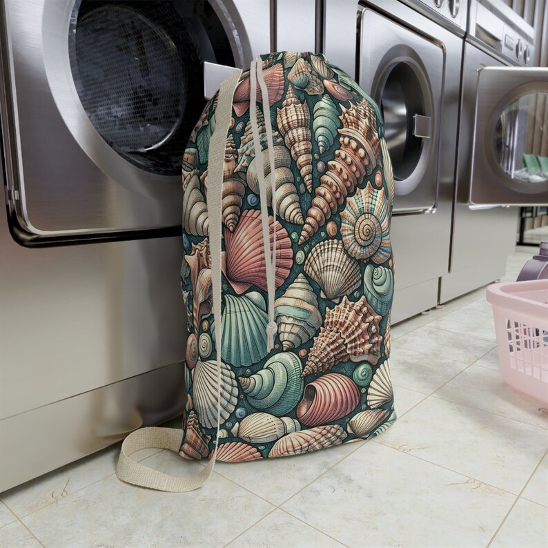 Seashell Laundry Tote Nautical Laundry Bag Dirty Clothes Storage Dorm ...