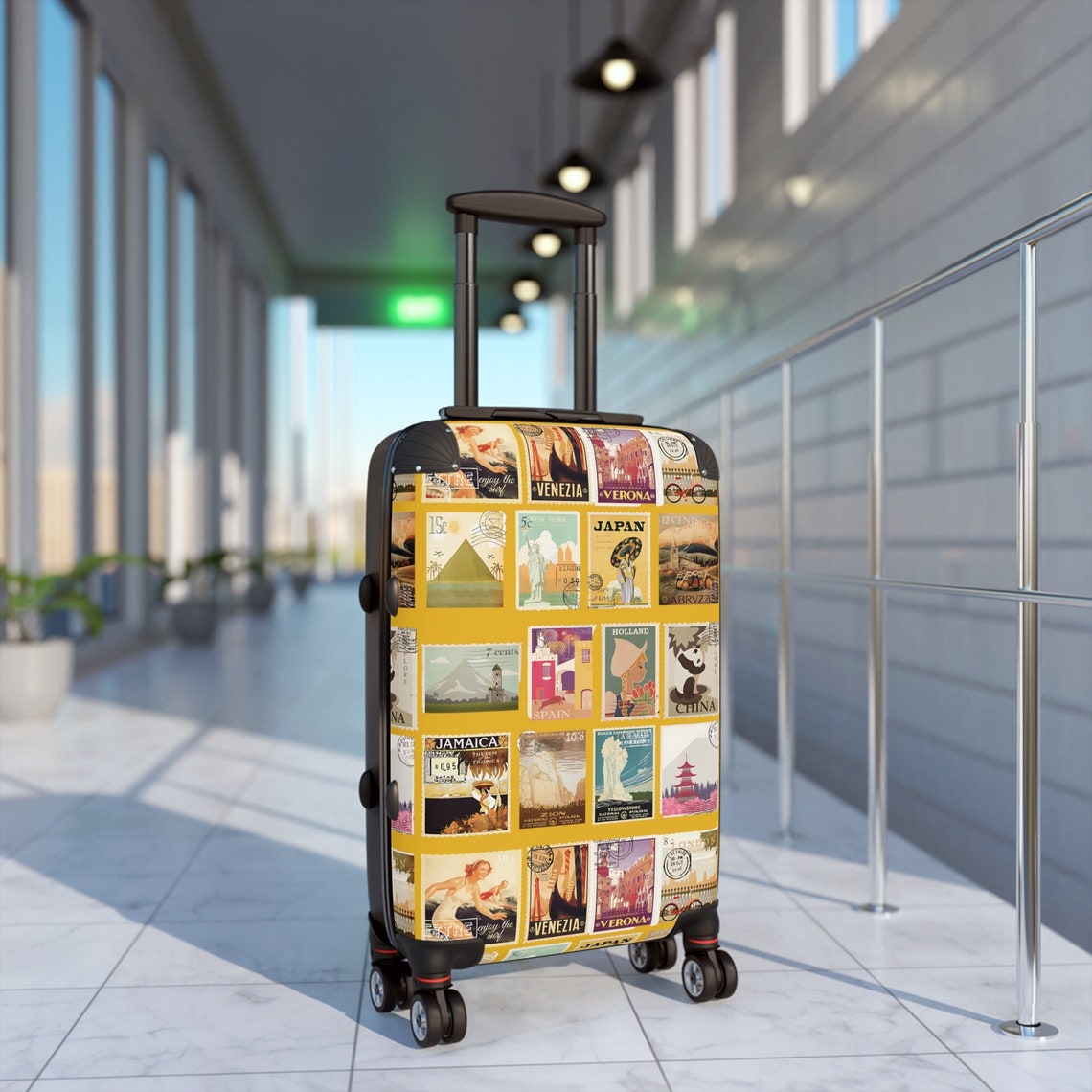 Yellow Hard Shell Suitcase Travel Stamp Carry-on Stylish & Durable ...