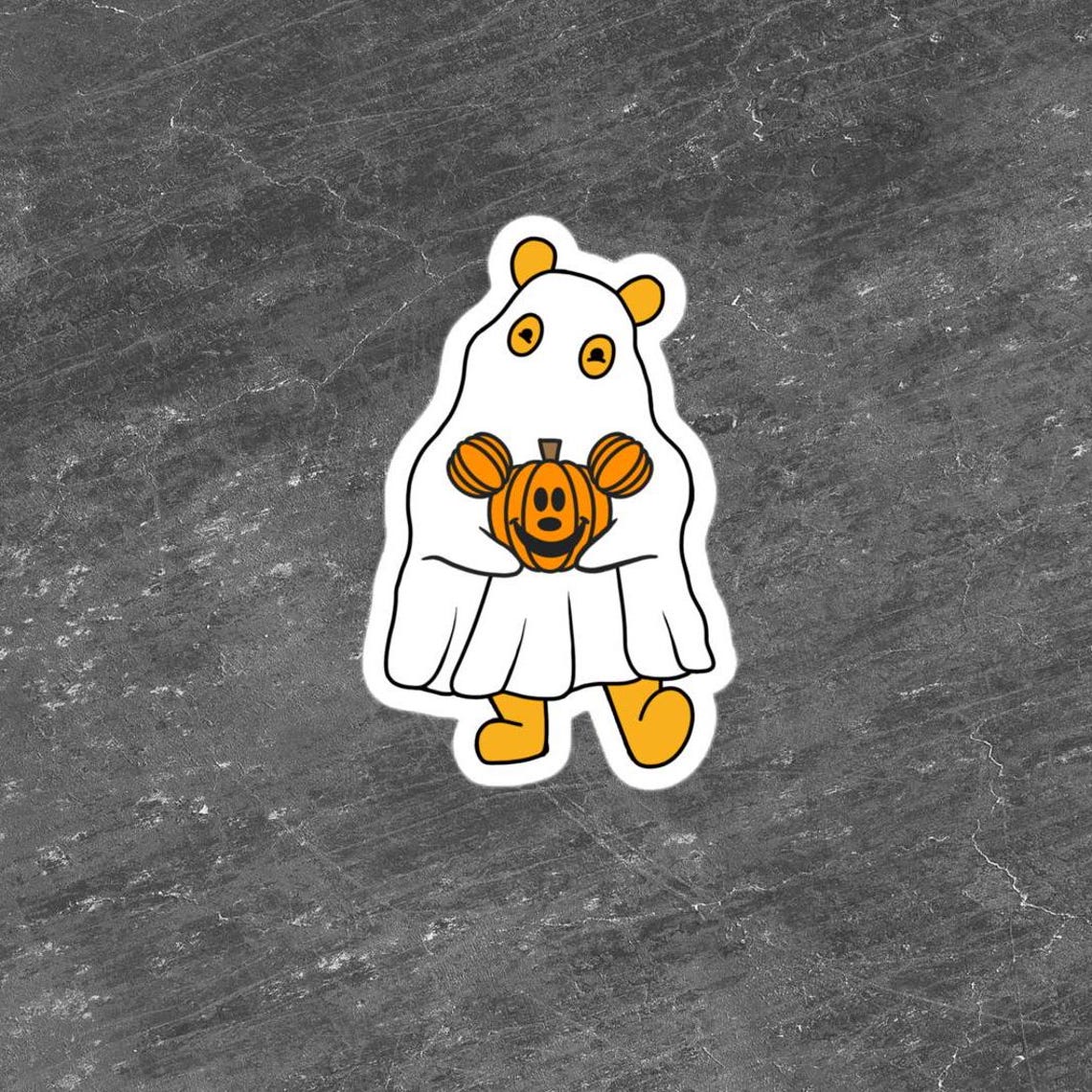 Winnie the Pooh Ghost Holding Pumpkin Sticker - Etsy