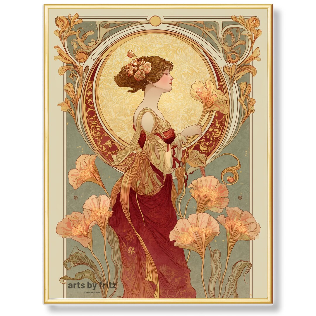 Art Nouveau Flower Lady – Jugendstil Poster Digital Download | Elegant ...