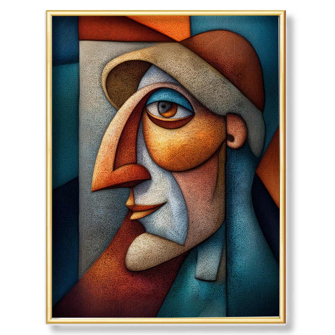 Cubist Portrait Wall Art | Modern Abstract Face Painting | Geometric ...