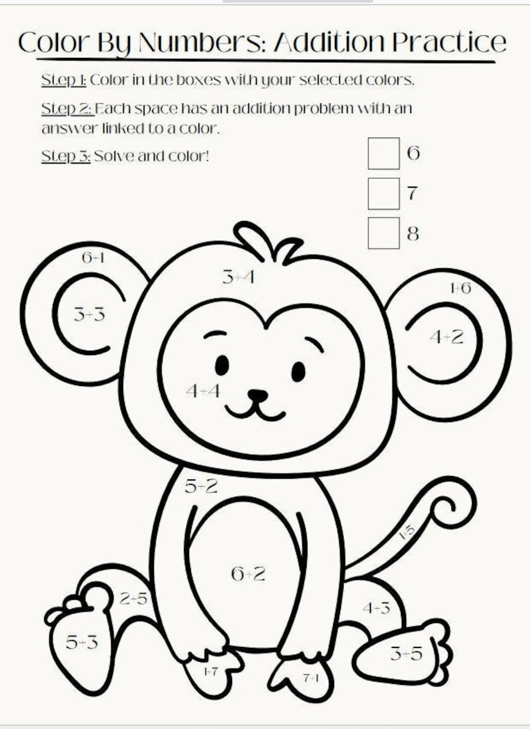 Color by Numbers Addition & Subtraction Practice for Ages 3-7 - Etsy
