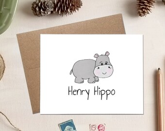 Hippo Hippopotamus Cards Set of 10 in White or Light Ivory With ...