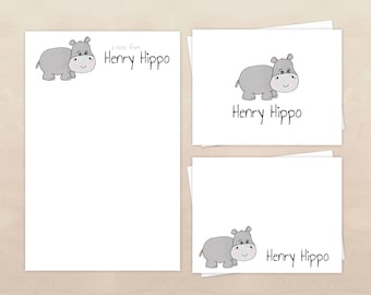 Hippo Hippopotamus Cards Set of 10 in White or Light Ivory With ...