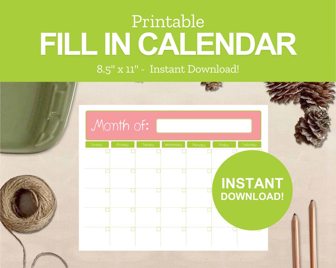 Printable Calendar - Blank Monthly Calendar - DIY Landscape Monthly ...