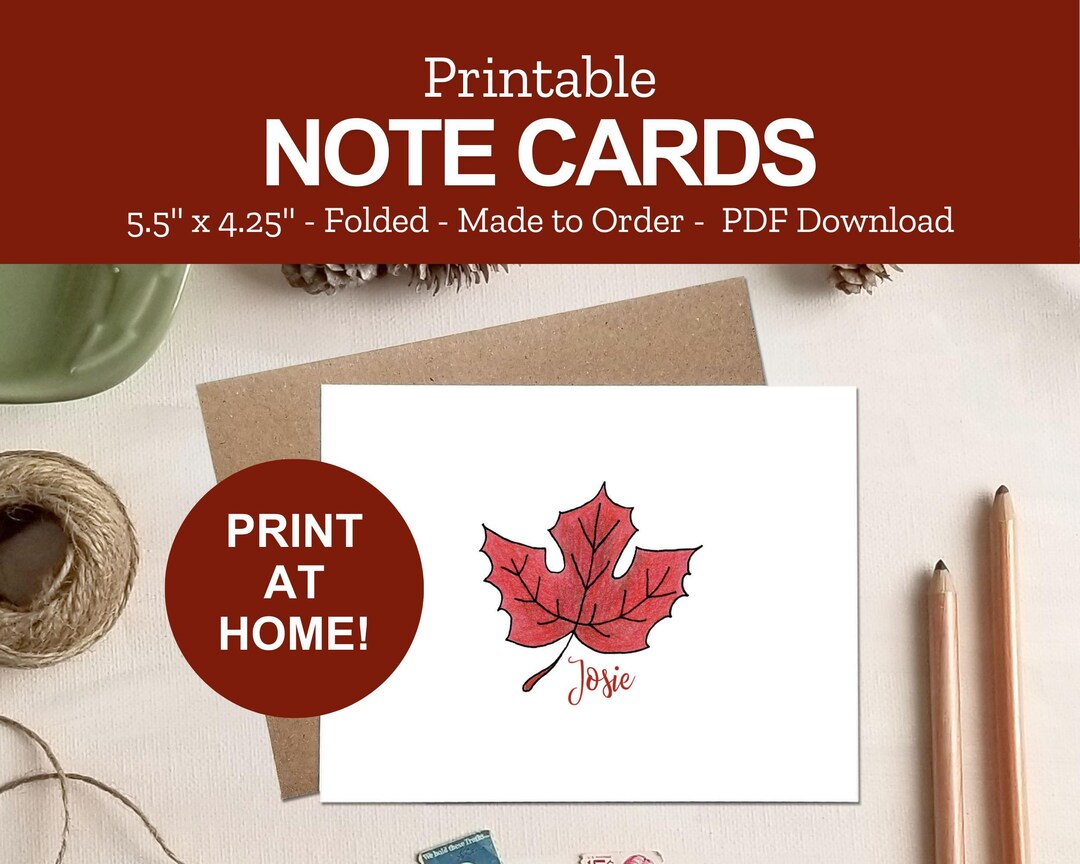 Printable Maple Leaf Note Cards: Personalized Autumn Stationery (PDF ...