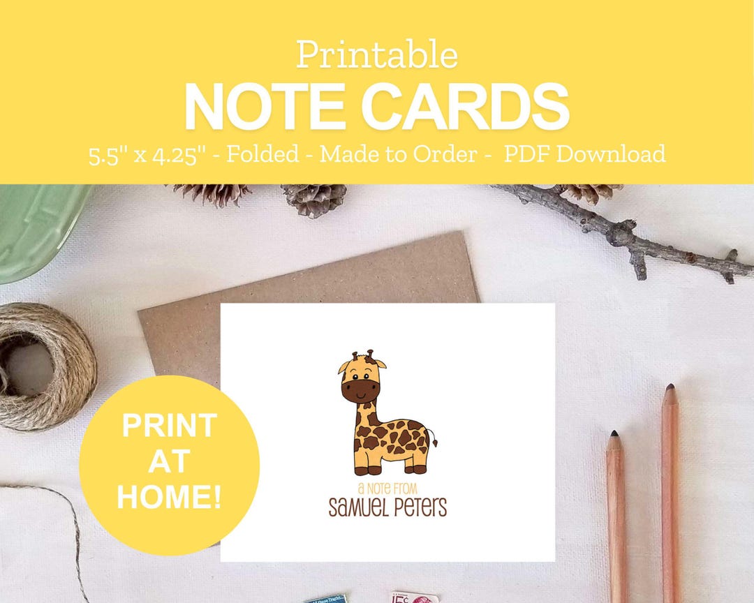 Printable Giraffe Note Cards: Personalized Stationery (PDF) - Etsy