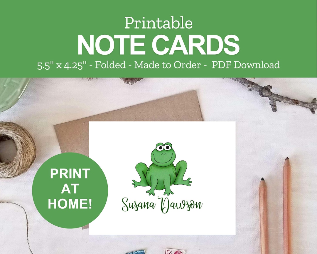 Printable Frog Note Cards - Personalized Frog Notes - Frog Stationery ...