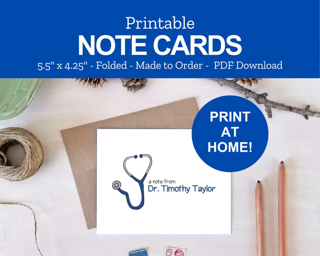 Printable Stethoscope Note Cards - Personalized Medical Stationery ...