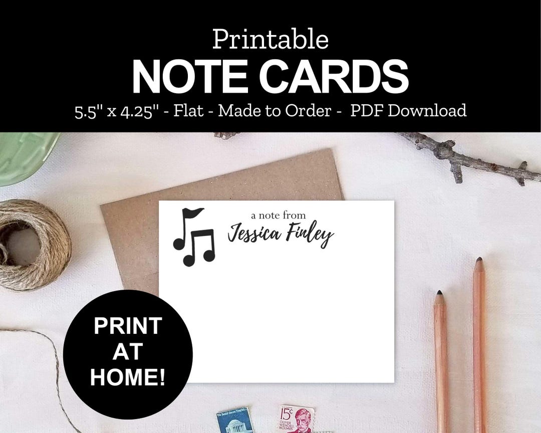 Music Note Cards Printable - Music Notes Stationery Gifts for Musicians ...