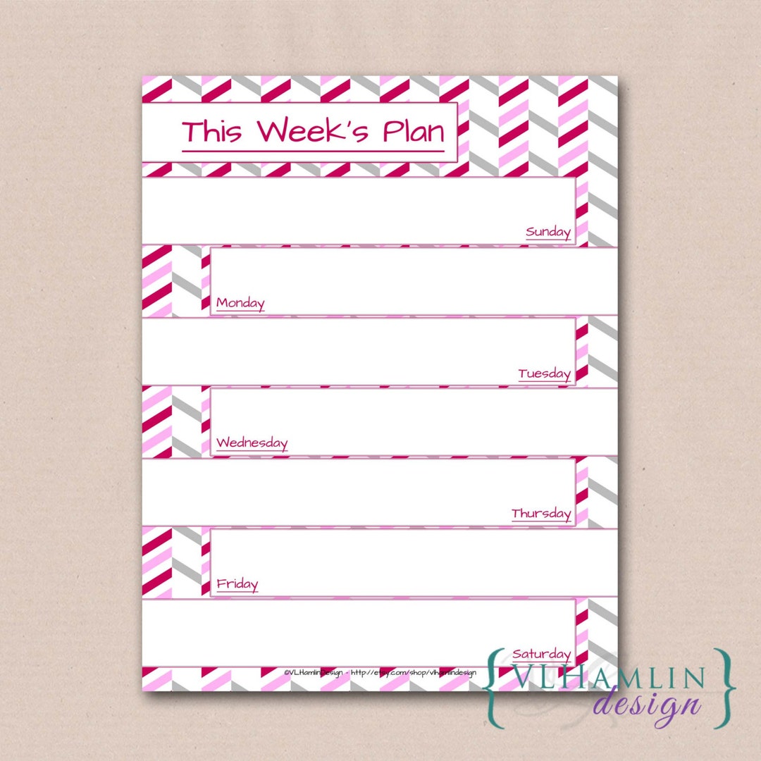Pink and Gray, Herringbone, Weekly Planner, Schedule Organizer, Instant ...