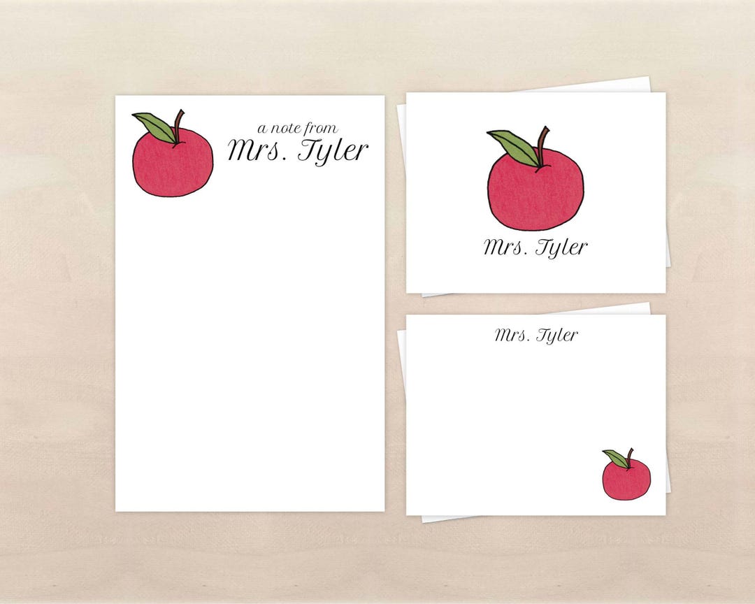 Personalized Stationery - Red Apple Stationery Set - Gift for Teachers ...
