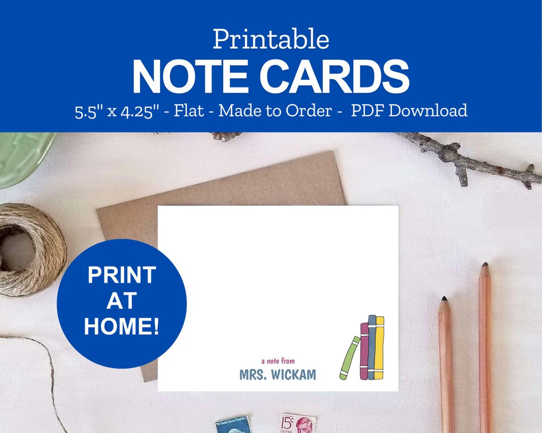 Printable Stack of Books Note Cards - Personalized Gift for Teachers ...