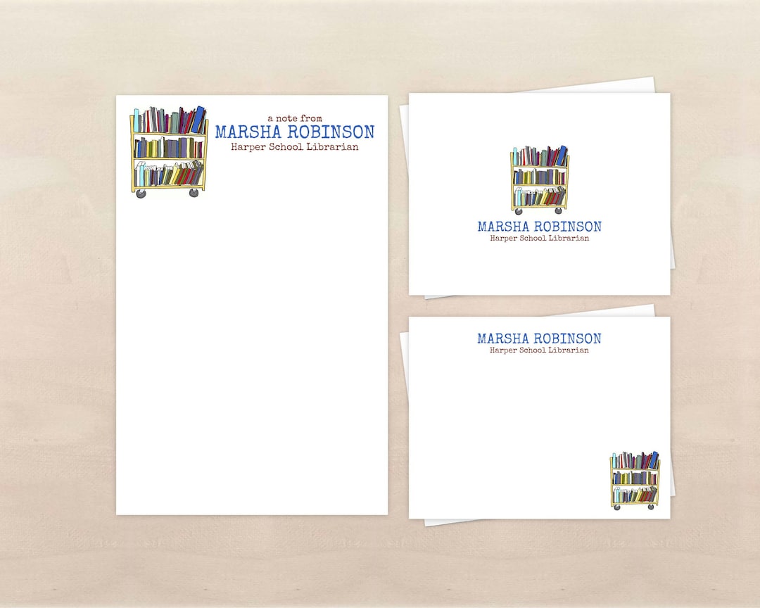 Personalized Stationery Set Book Rack Notepad & Note Cards Gift for ...