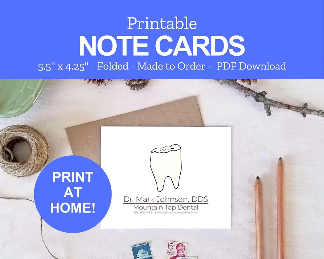 Printable Dentist Note Cards - Personalized Tooth Stationery - Dentist ...
