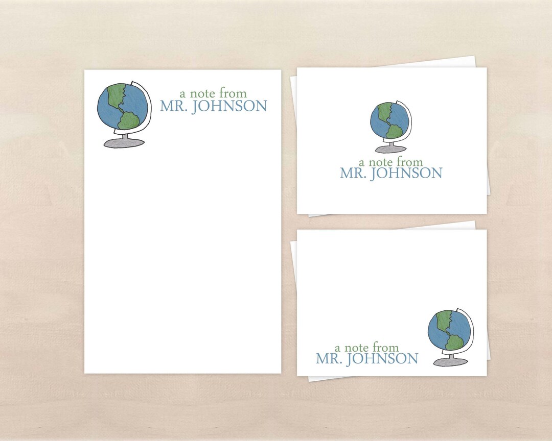 Social Studies Teacher Gift Set - Personalized Globe Stationery ...