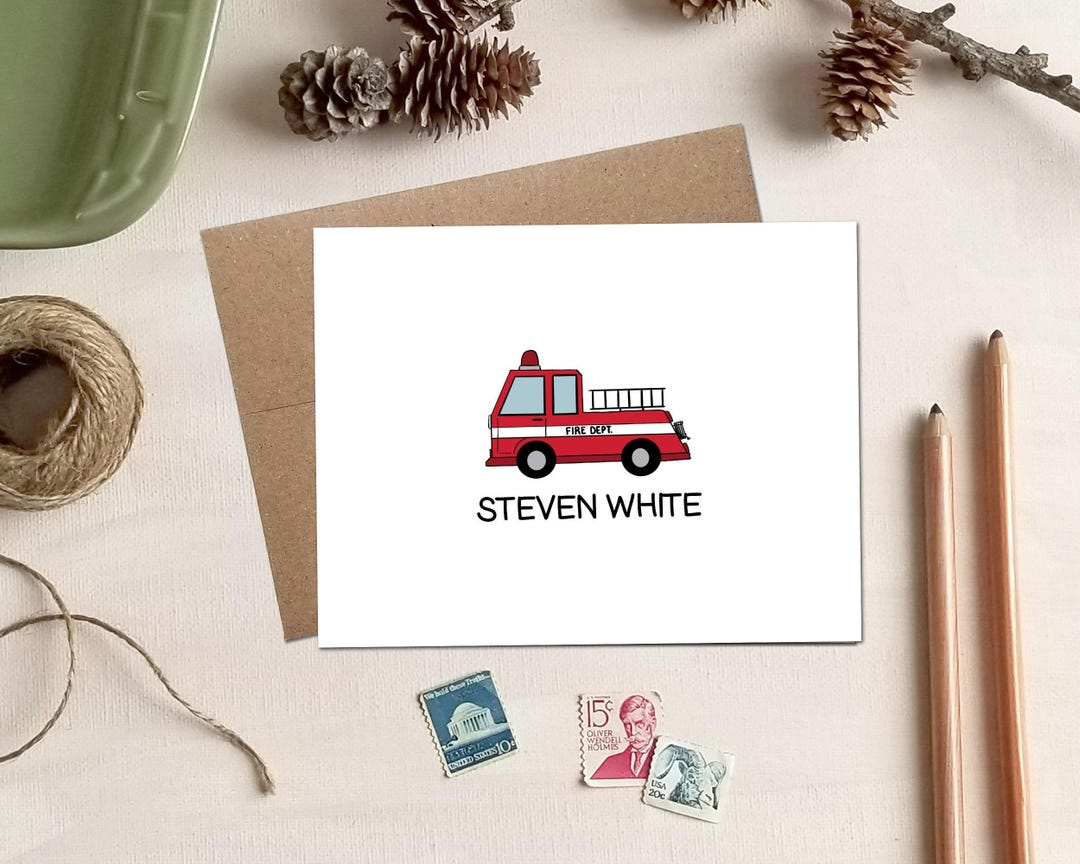 Fireman Gift Fire Truck Note Cards Personalized Stationery Gifts for ...
