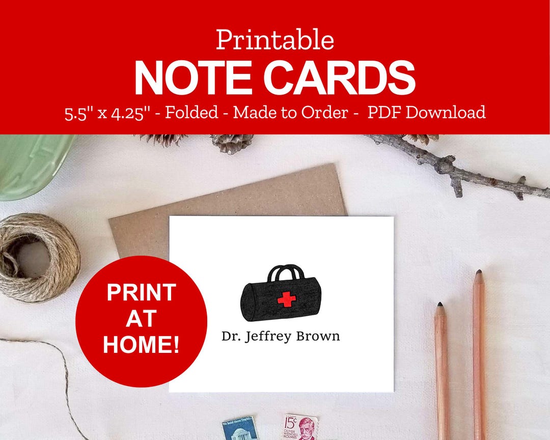 Printable Red Cross Bag Note Cards for Doctors or Nurses - Personalized ...