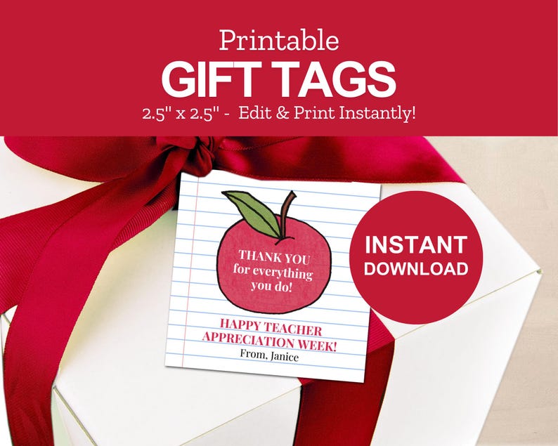 Apple Gift Tags - Teacher Appreciation Tag End of School Year Gifts ...