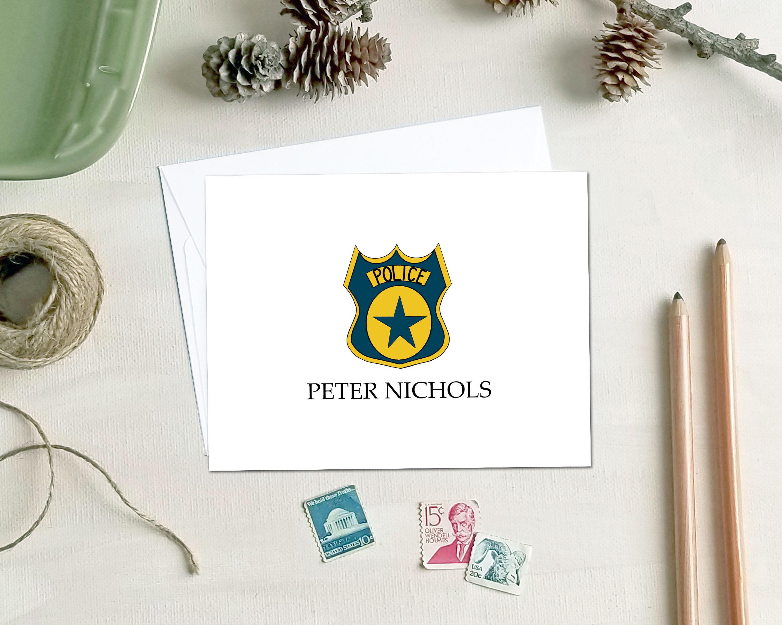 Police Badge Note Cards - Personalized Stationery Gifts for Police ...