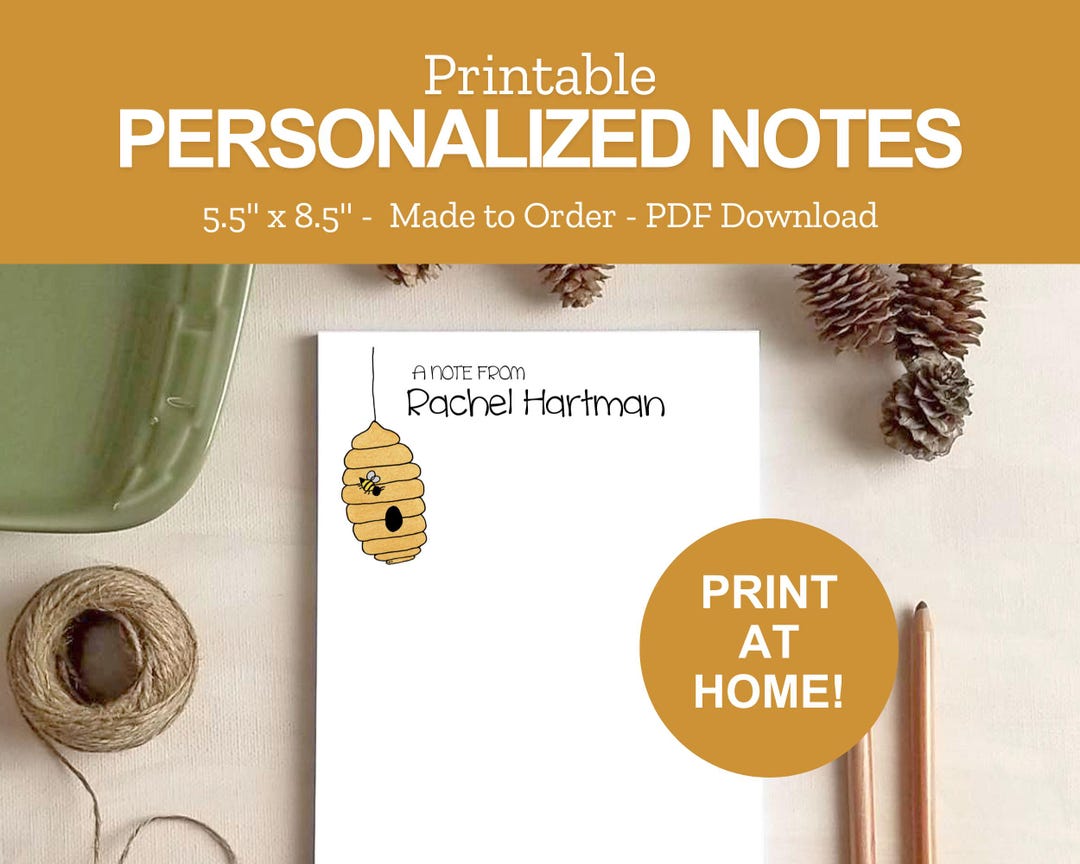 Printable Personalized Notepad - Bee Hive Notepad - Gifts for Bee Keepers - Bee Gift - PDF ...