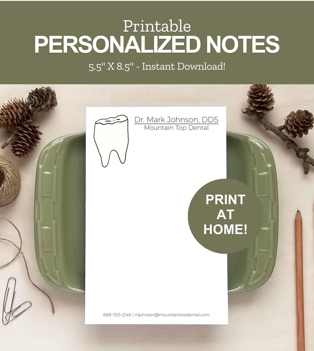 Printable Tooth Notes for Dentists - DIY Personalized Notepad - Dental ...