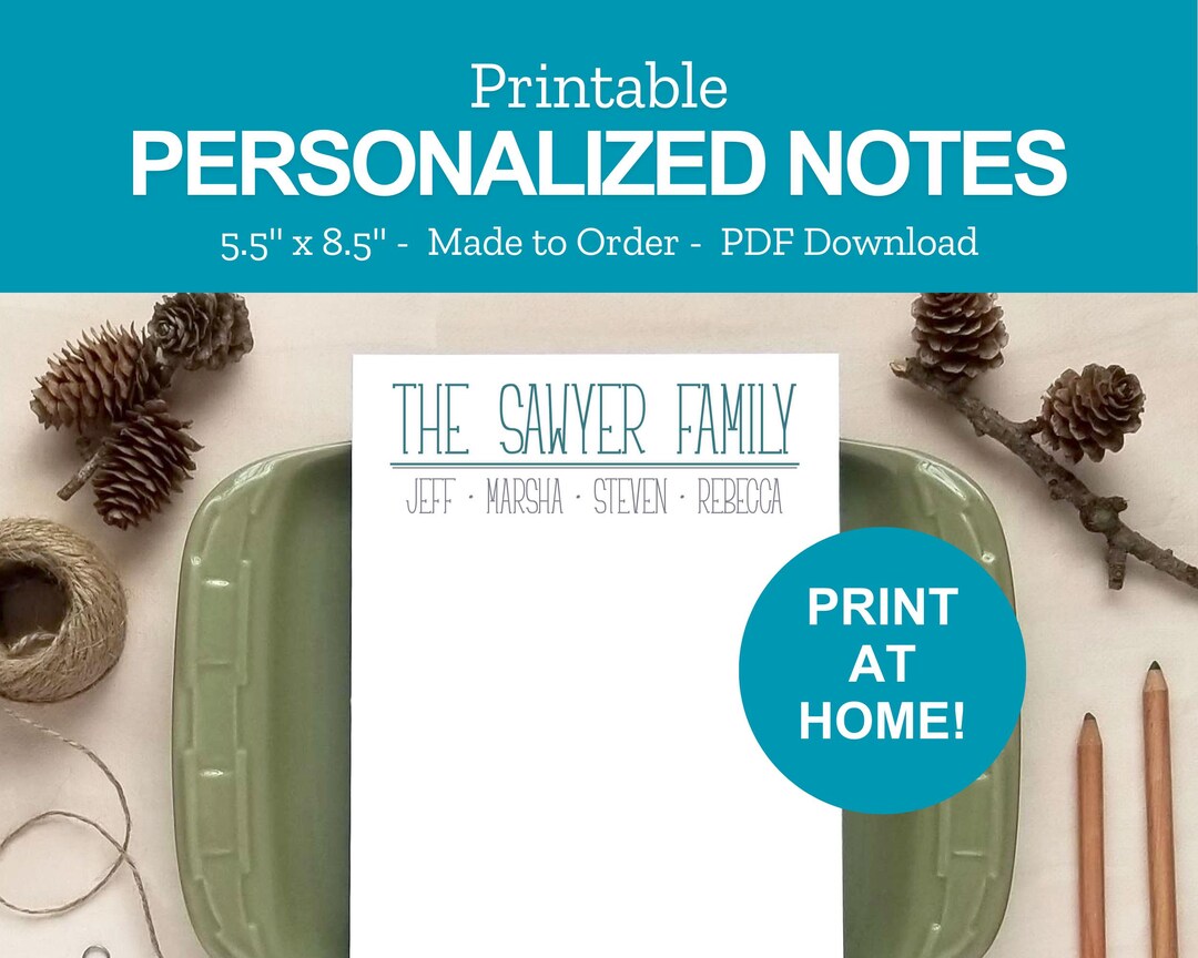 Printable Personalized Notepad - Family Names Notepad - Stationery ...