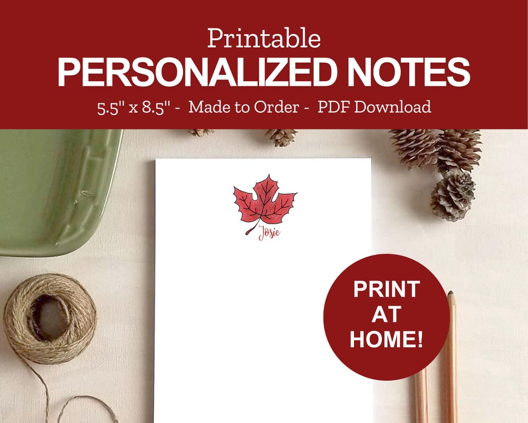 Printable Personalized Fall Notepad - Maple Leaf Notepad - Fall ...